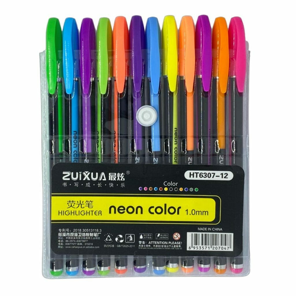 Set de 12 Lápices Tinta Gel 1.0mm Tonos Neón - cositaskawaii