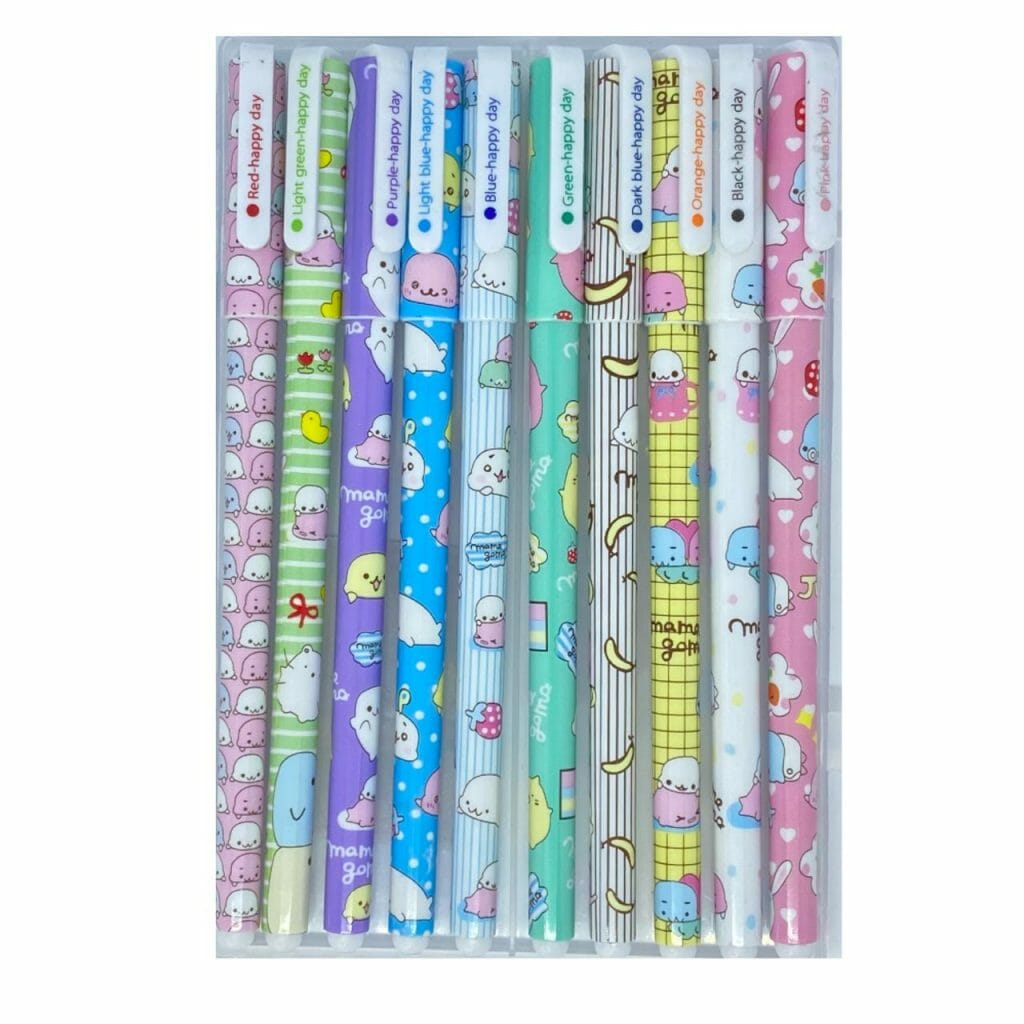 Set de 10 Lápices Tinta Gel Colores Kawaii - cositaskawaii
