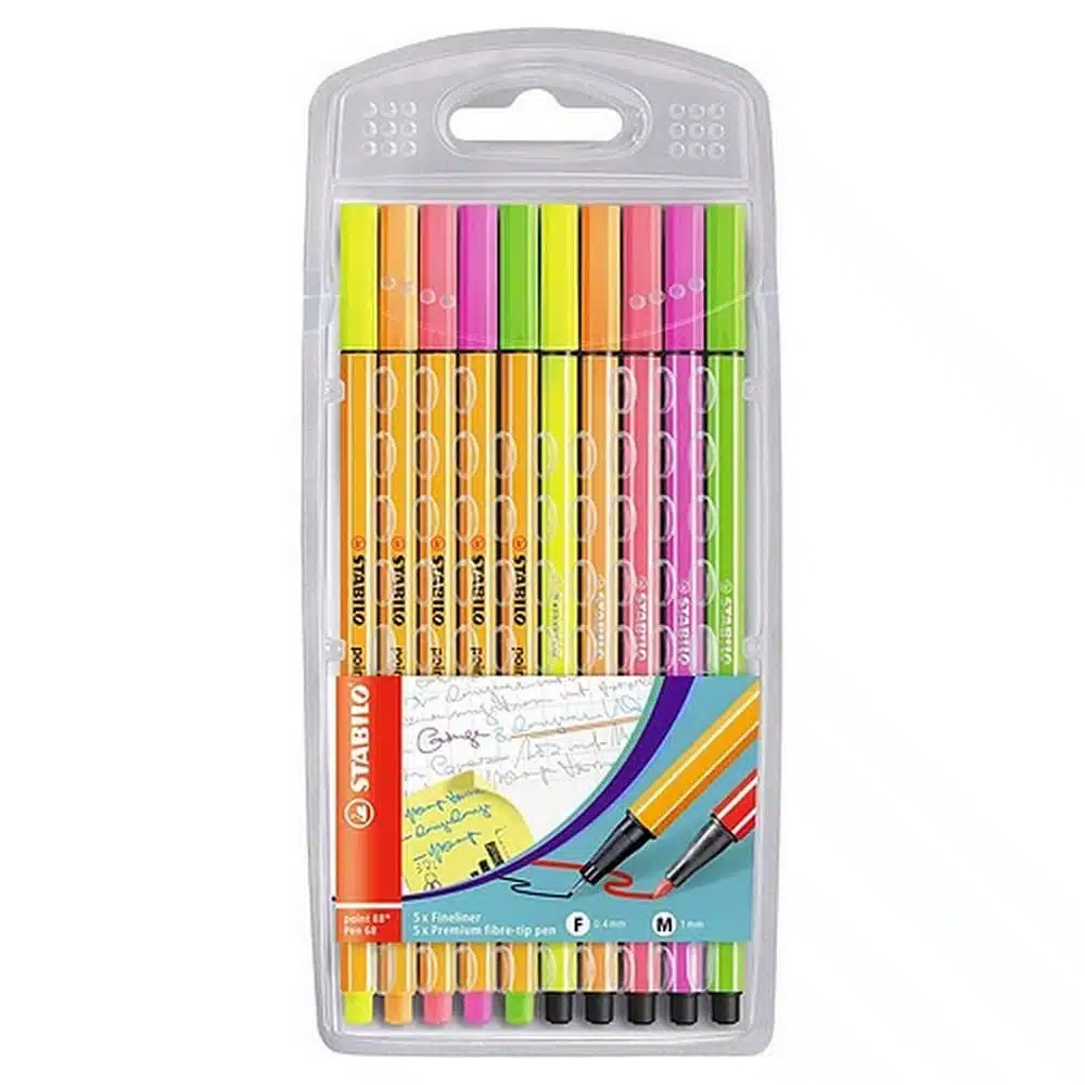 Set de 10 Colores Neón (5 Tiralíneas Stabilo Point 88 + 5 Marcadores ...